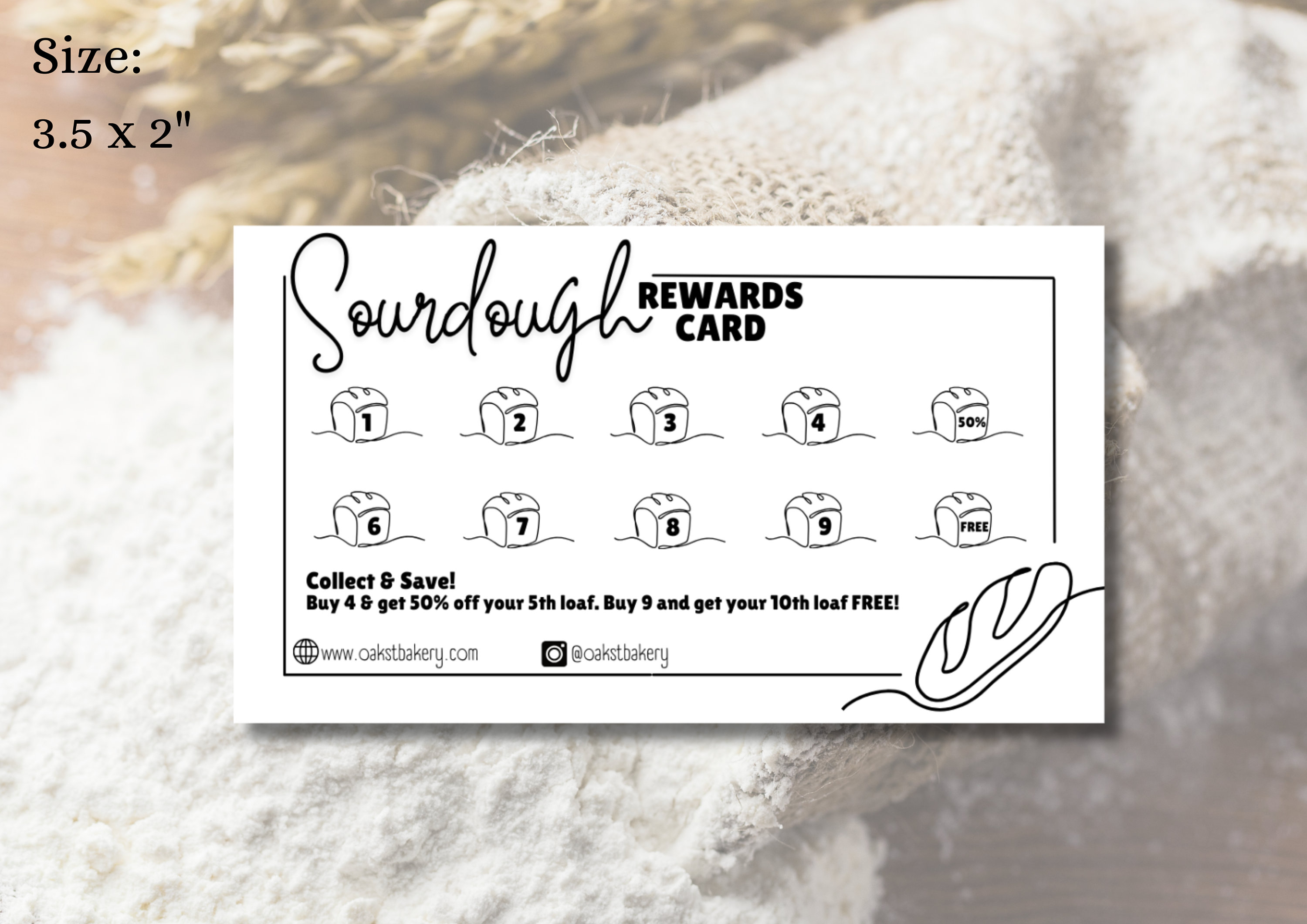 Sourdough Rewards Card; Bakery Loyalty Punch Card; Bread Loaf Home ...