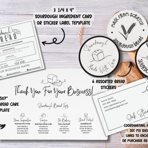 BUNDLE Colorful Sourdough Care Card, Bread Thank You; Storage ...