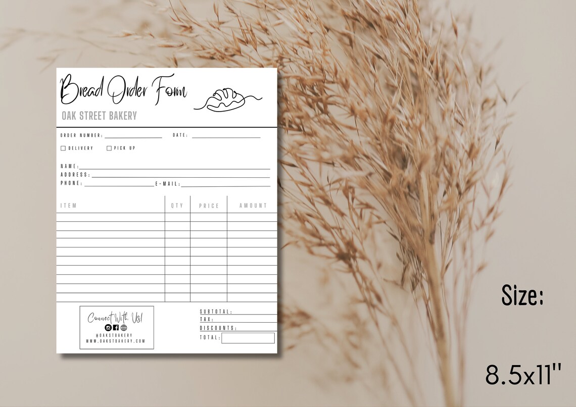 Sourdough Order Form, Bread Bakery Order Sheet, Printable Template ...