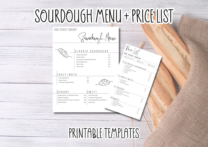 Sourdough Bread Menu, Pricing & Options List; Custom Bakery Business ...