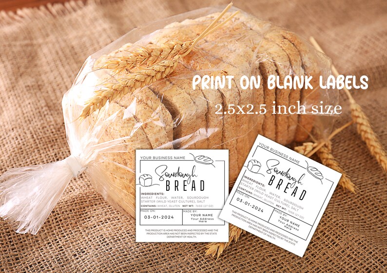 Sourdough Ingredient Label Card, Bread Made on & Made By; Square ...