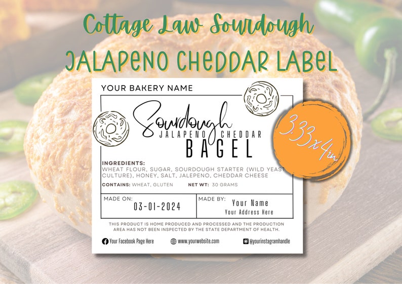 Sourdough Bagel Ingredient Label, Made on & Made by Card; Jalapeno ...
