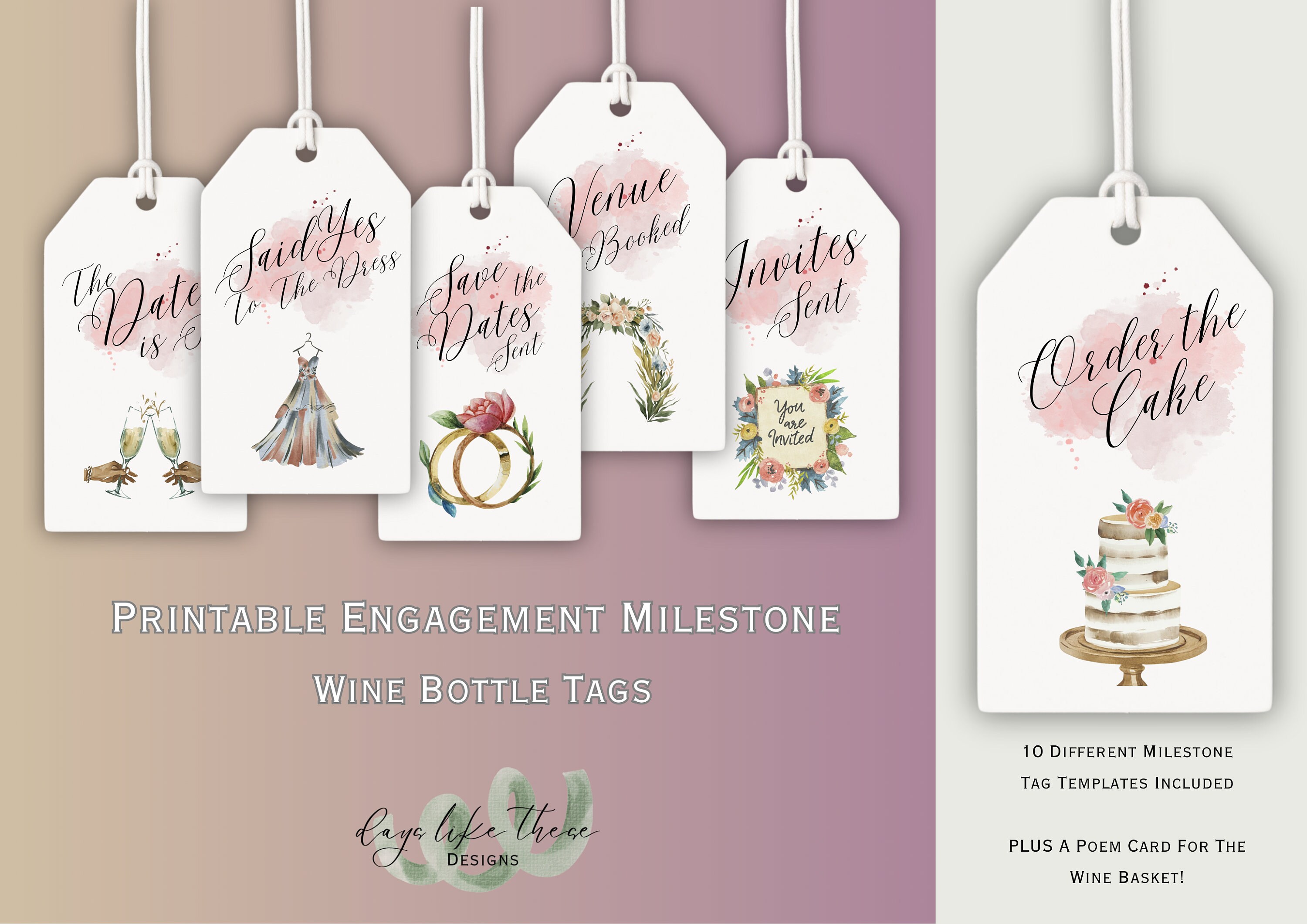 Engagement Milestone Wine Tags; Bridal Wine Basket Gift Tag; Bride Gift ...