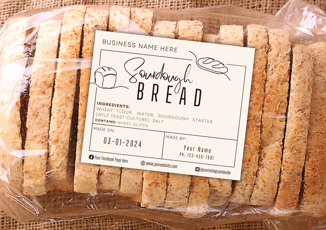 Sourdough Ingredient Label Card, Bread Made on & Made By; Custom ...
