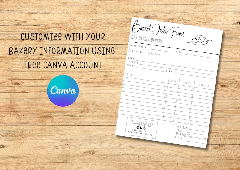 Sourdough Order Form, Bread Bakery Order Sheet, Printable Template ...