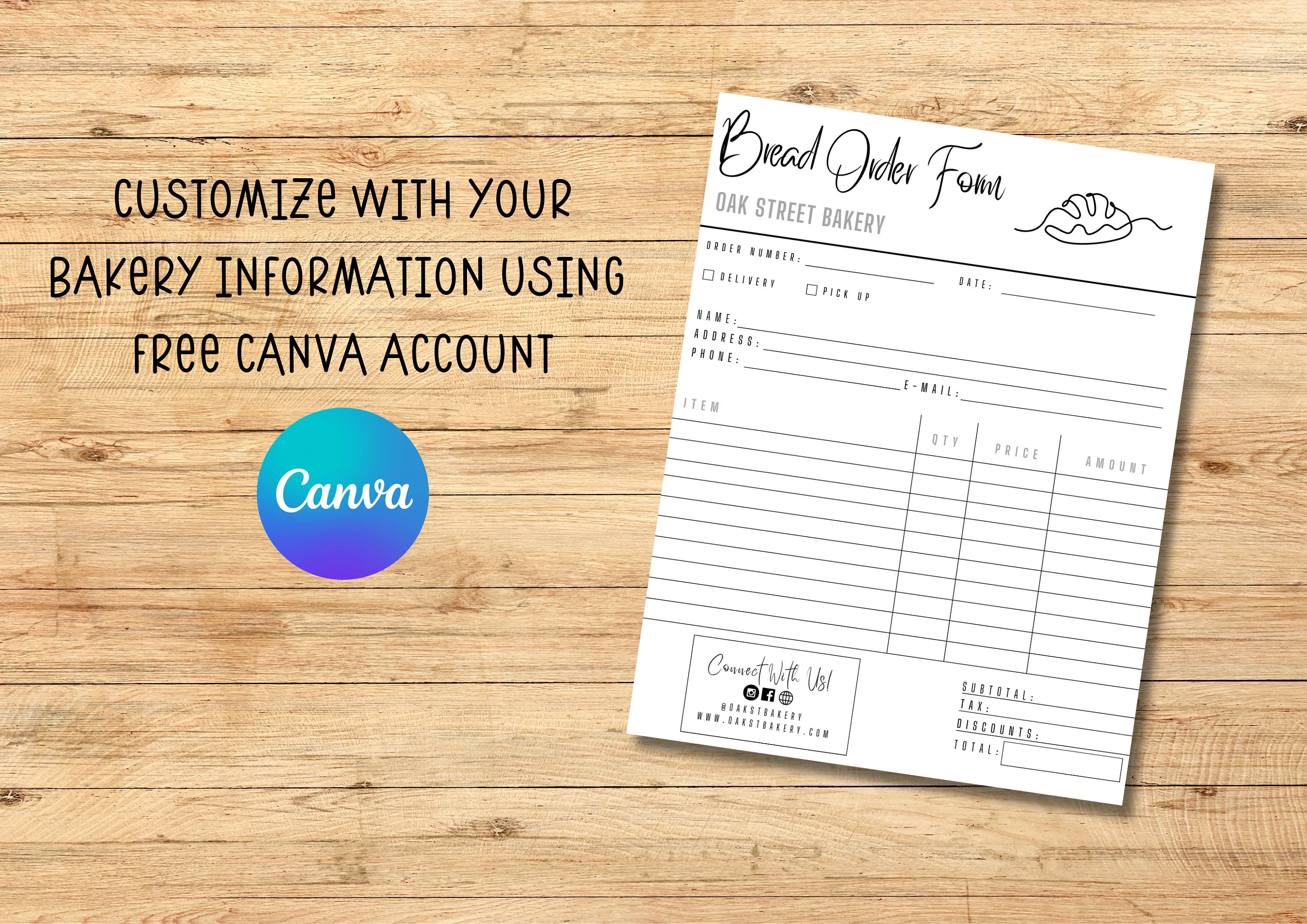 Sourdough Order Form, Bread Bakery Order Sheet, Printable Template ...