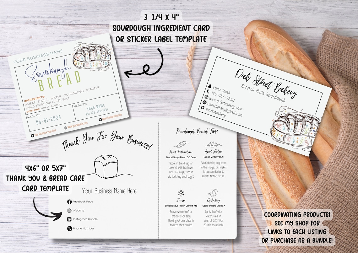 Colorful Sourdough Ingredient Label Card, Bread Made on & Made By ...