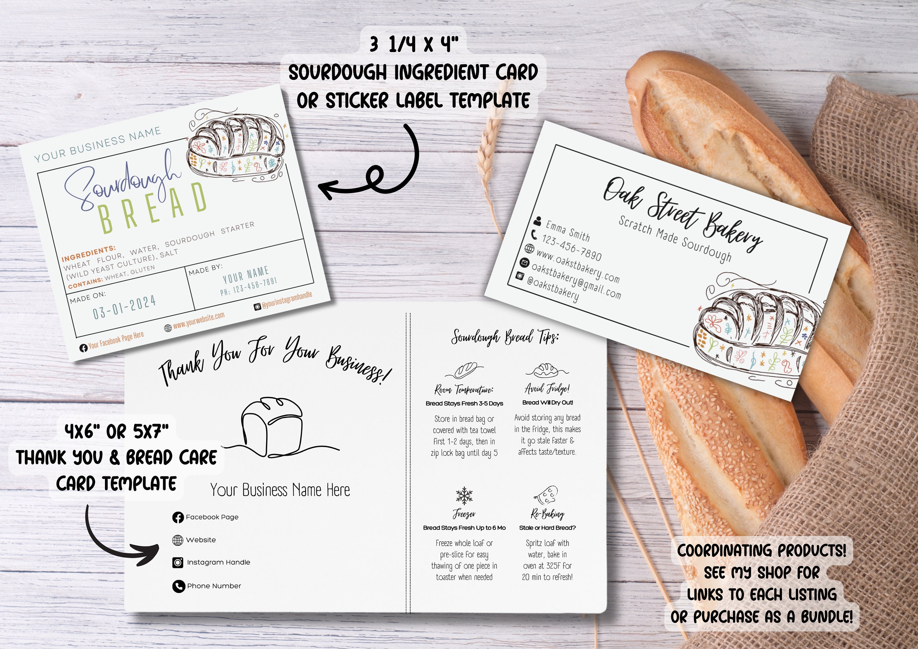 Colorful Sourdough Ingredient Label Card, Bread Made on & Made By ...