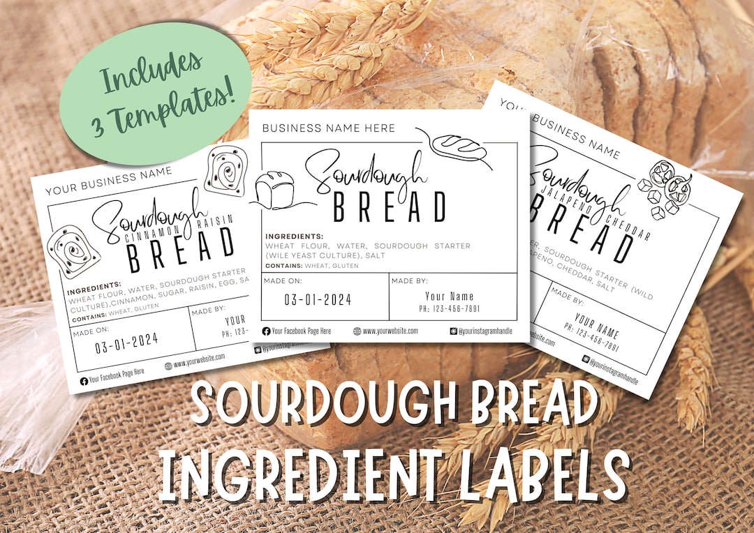 Sourdough Ingredient Label Bundle, Bread Made on & Made By; Custom ...