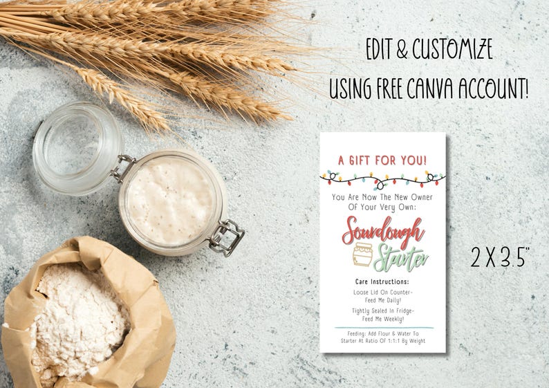 Sourdough Starter Holiday Gift Tag; for Bakery or Home Baker; Editable ...