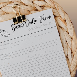 Sourdough Order Form, Bread Bakery Order Sheet, Printable Template ...