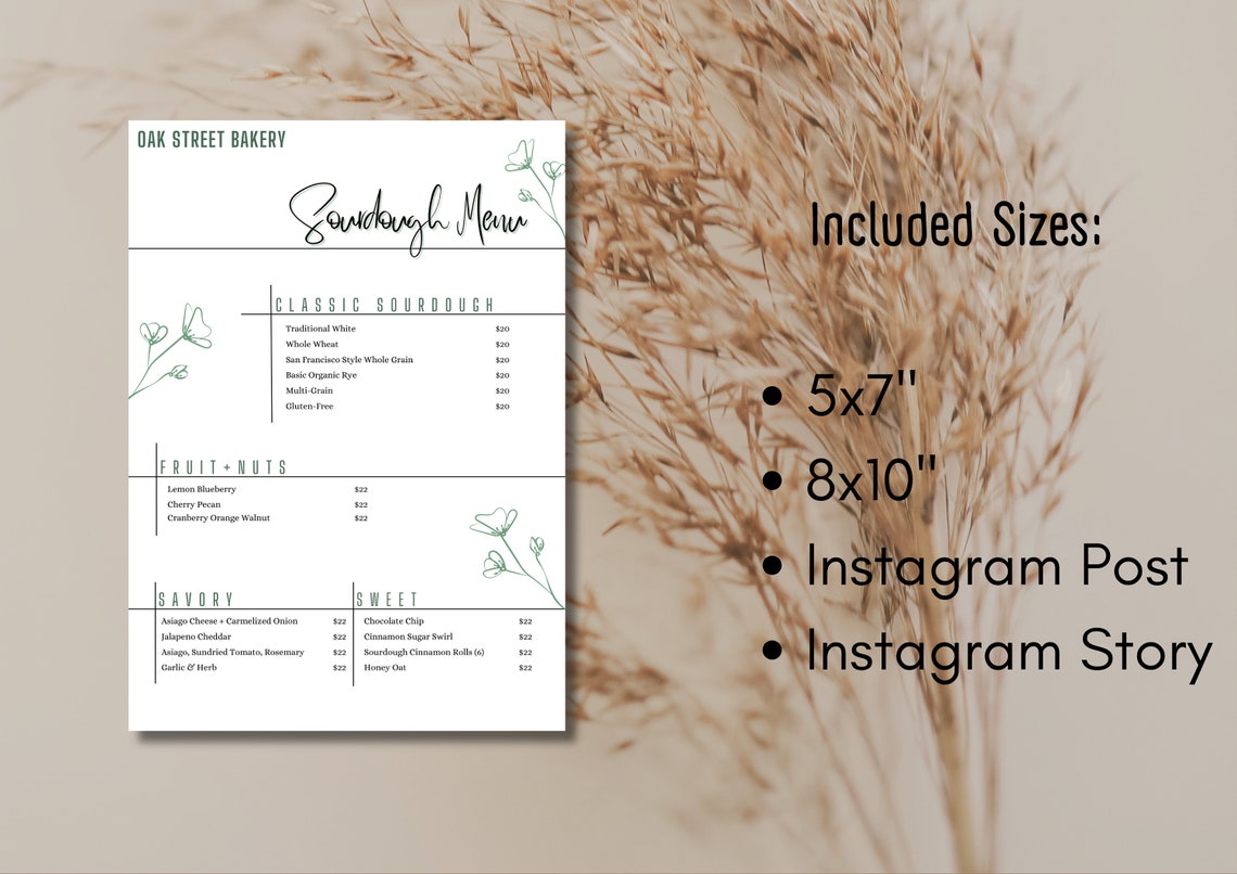 Spring Theme Sourdough Bread Menu, Seasonal Pricing & Options List ...