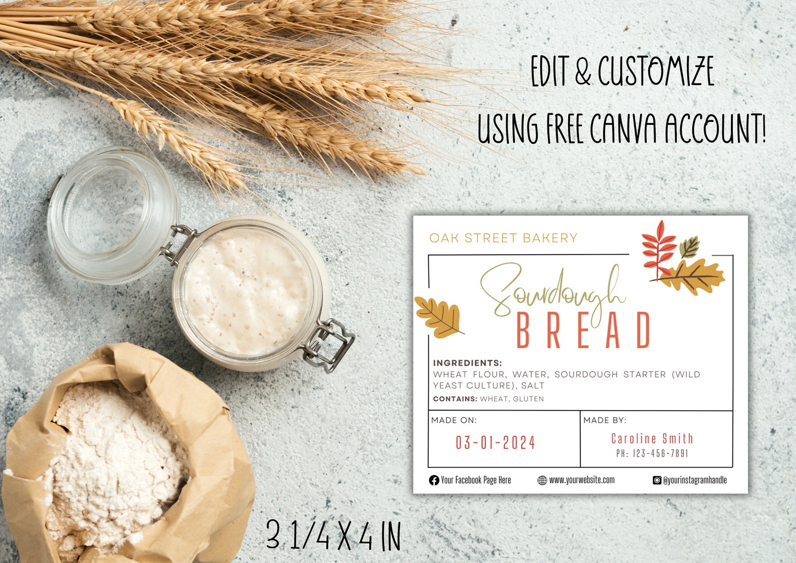 Fall Sourdough Ingredient Label, Autumn Bread Stickers for Home Baker ...