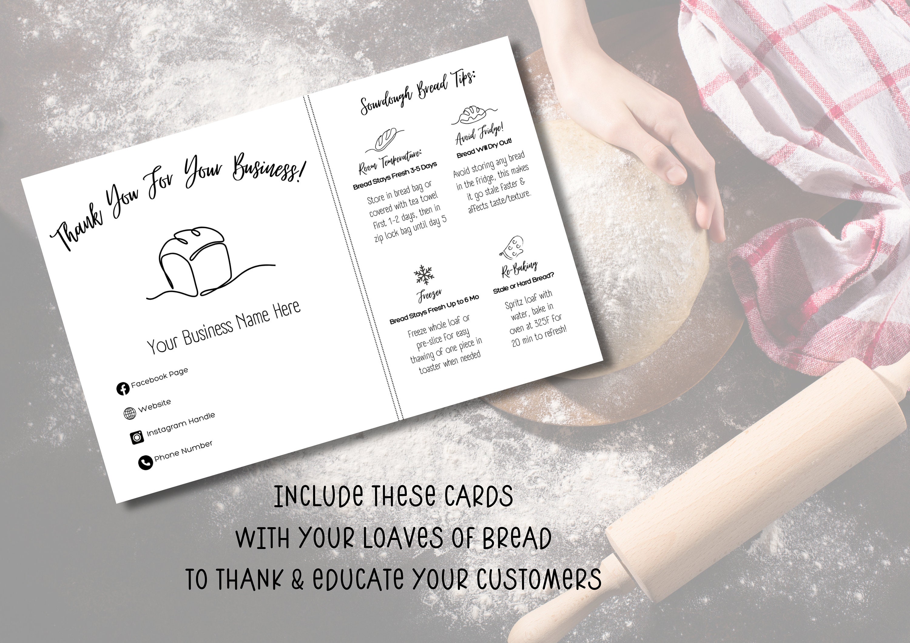 Sourdough Care Card, Bread Thank You; Bread Loaf Storage Instructions ...