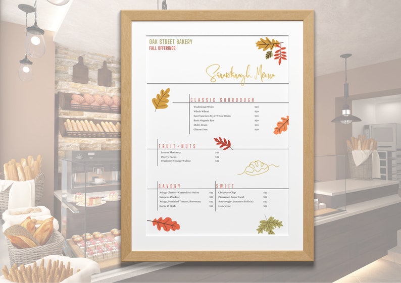 Fall Sourdough Bread Menu, Seasonal Pricing & Options List; Custom ...