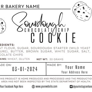 Sourdough Chocolate Chip Cookie Ingredient Label, Made on & Made by ...