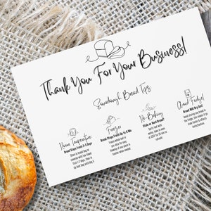 Sourdough Care Card, Bread Thank You; Printable Bread Loaf Storage ...
