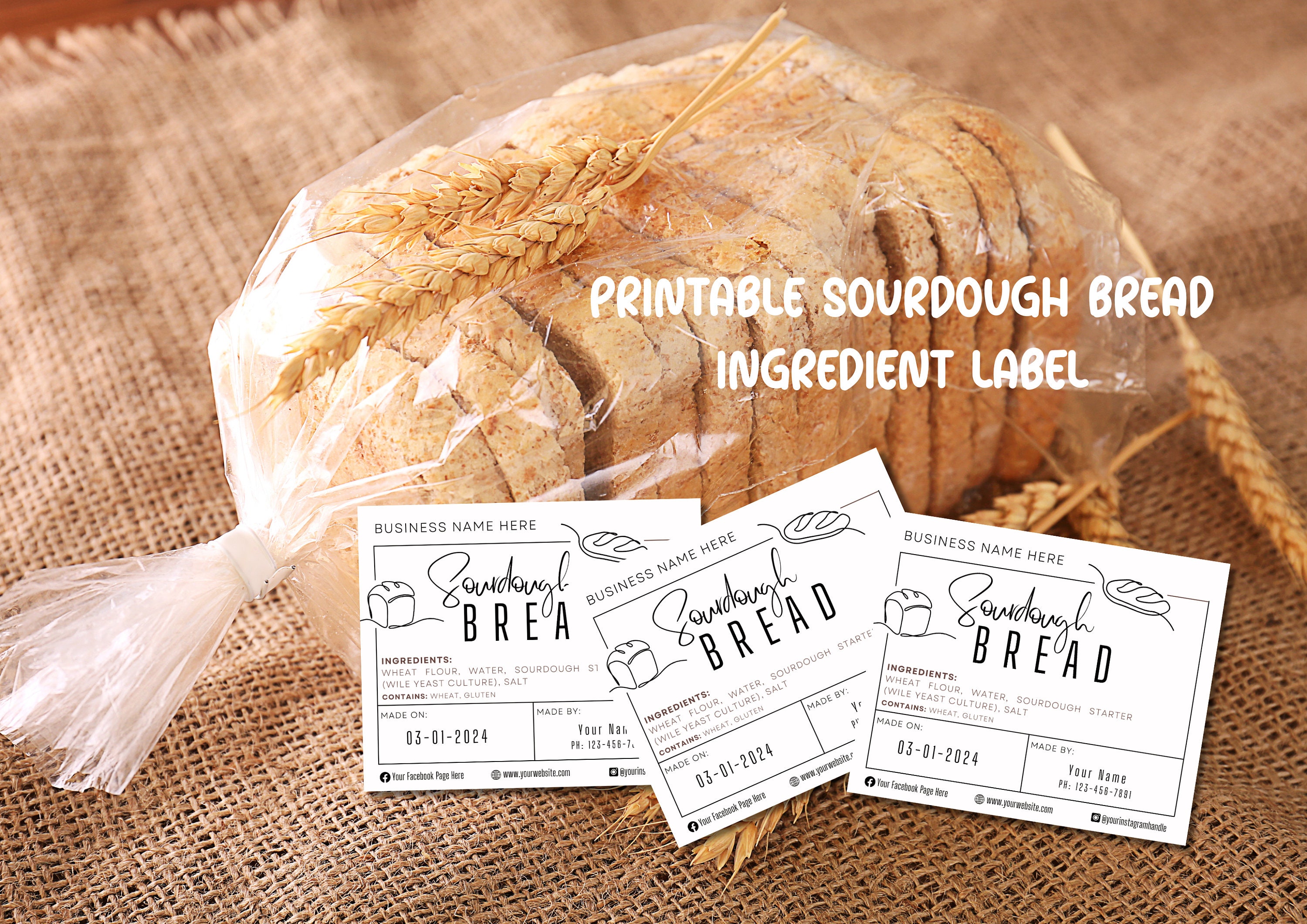 Sourdough Ingredient Label Card, Bread Made on & Made By; Custom ...