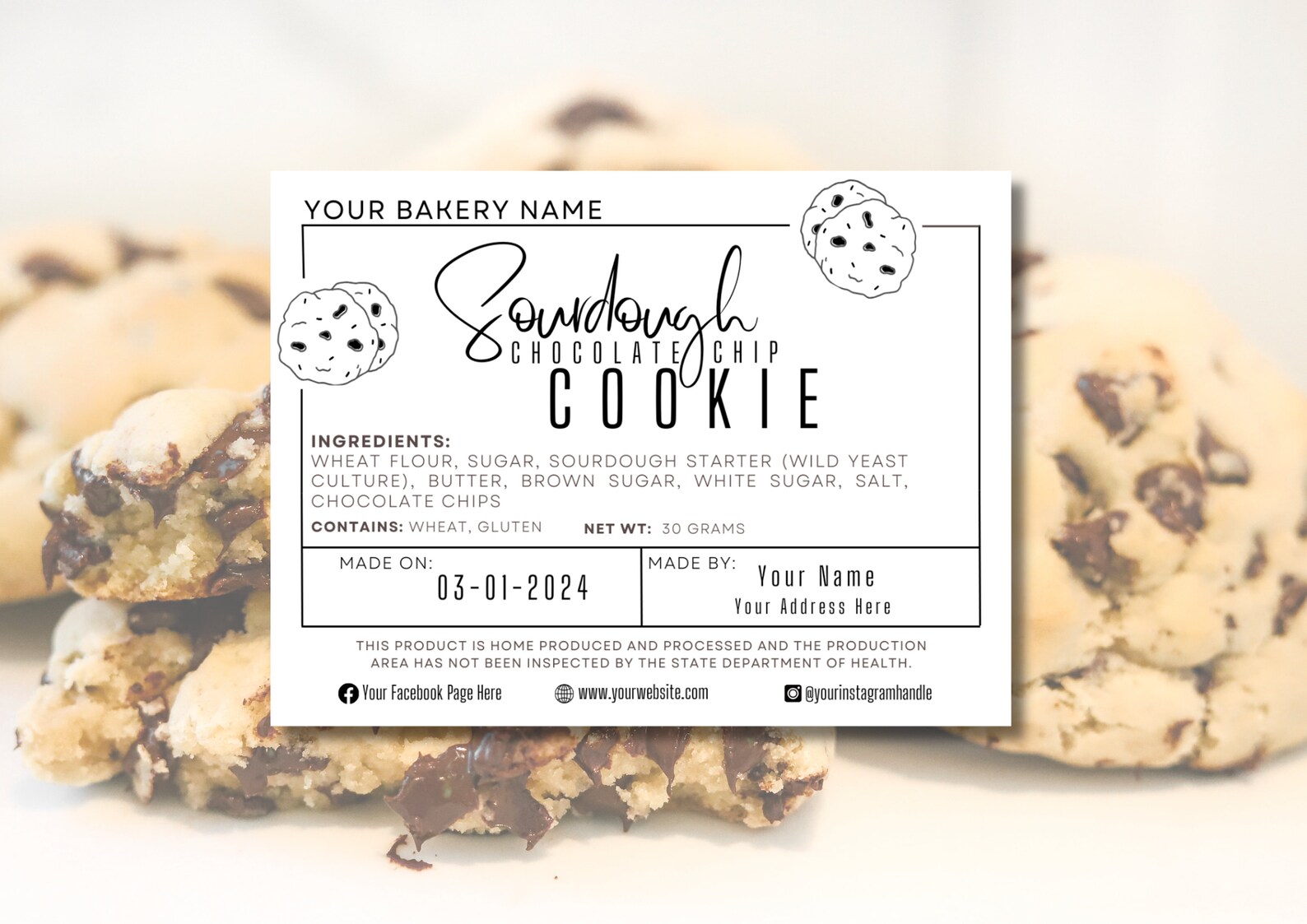 Sourdough Chocolate Chip Cookie Ingredient Label, Made on & Made by ...