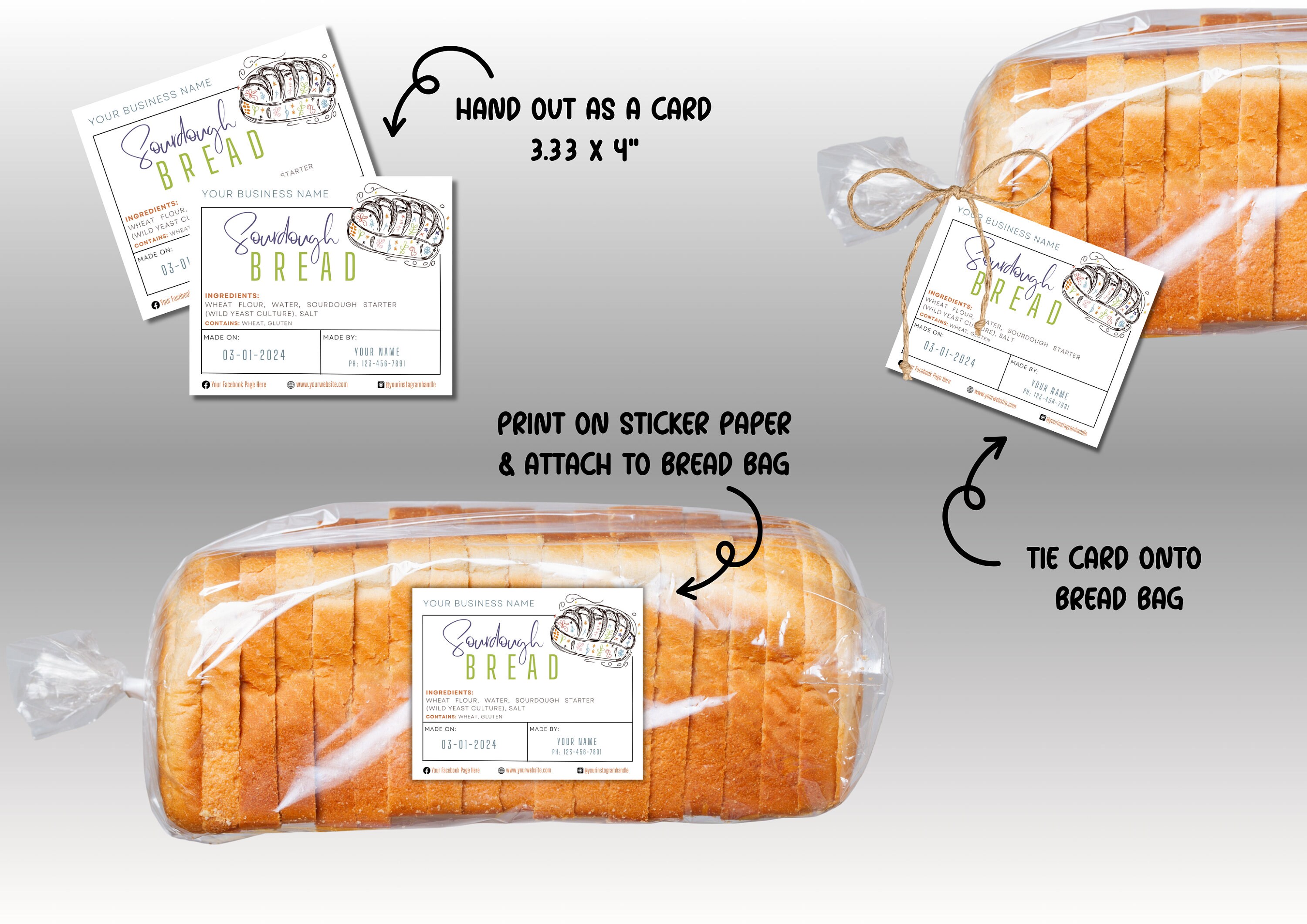 Colorful Sourdough Ingredient Label Card, Bread Made on & Made By ...