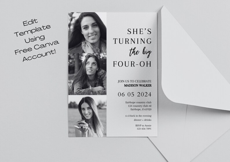 Turning the Big FOUR-OH Birthday Invitation; 40th Bday Photo Invite ...