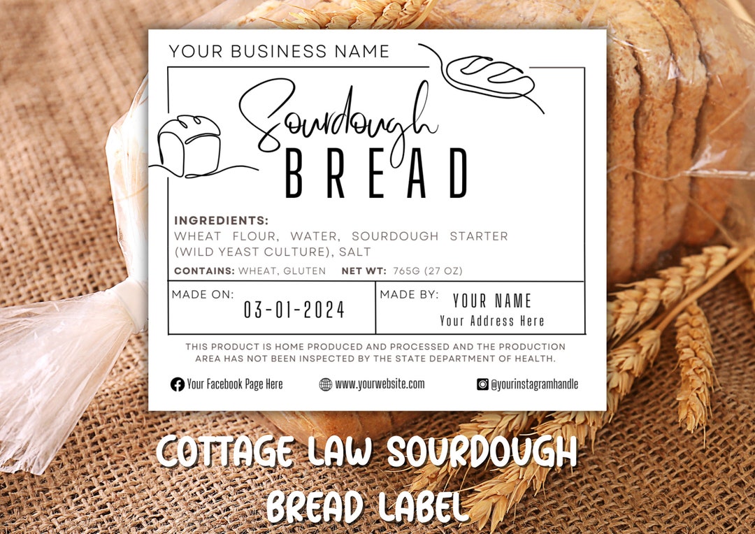 Cottage Law Sourdough Ingredient Label, Bread Bakery Business Label ...