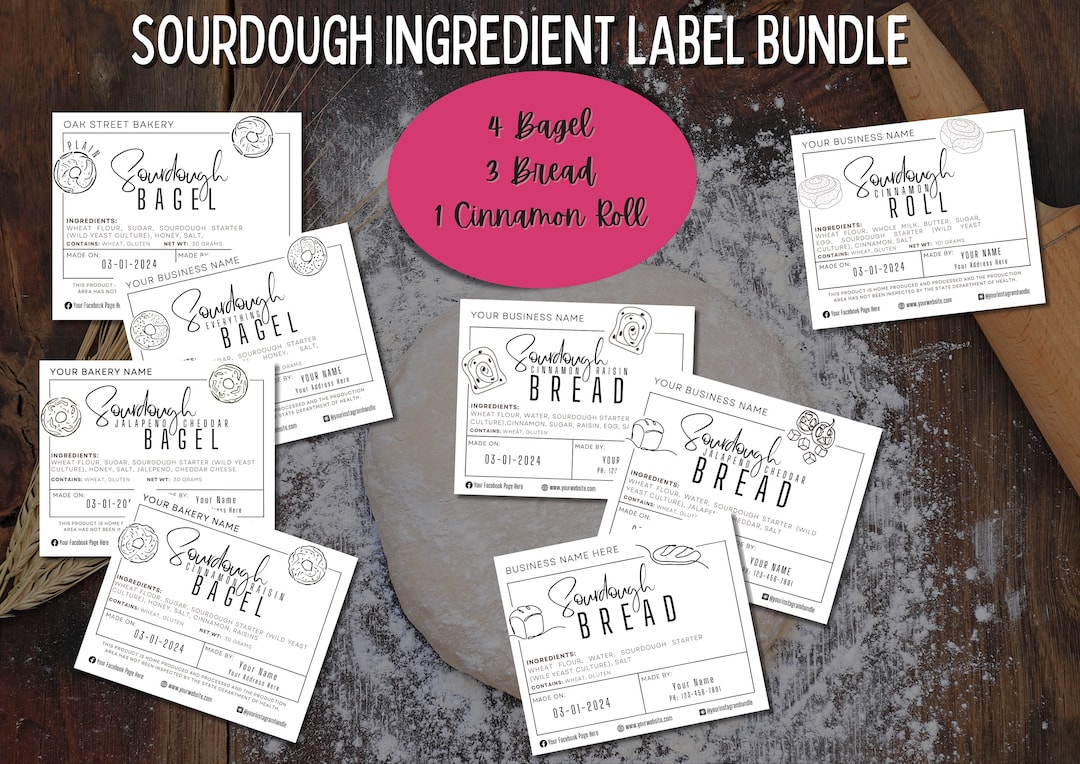 Sourdough Ingredient Label Bundle, Bread Made on & Made By; Custom ...