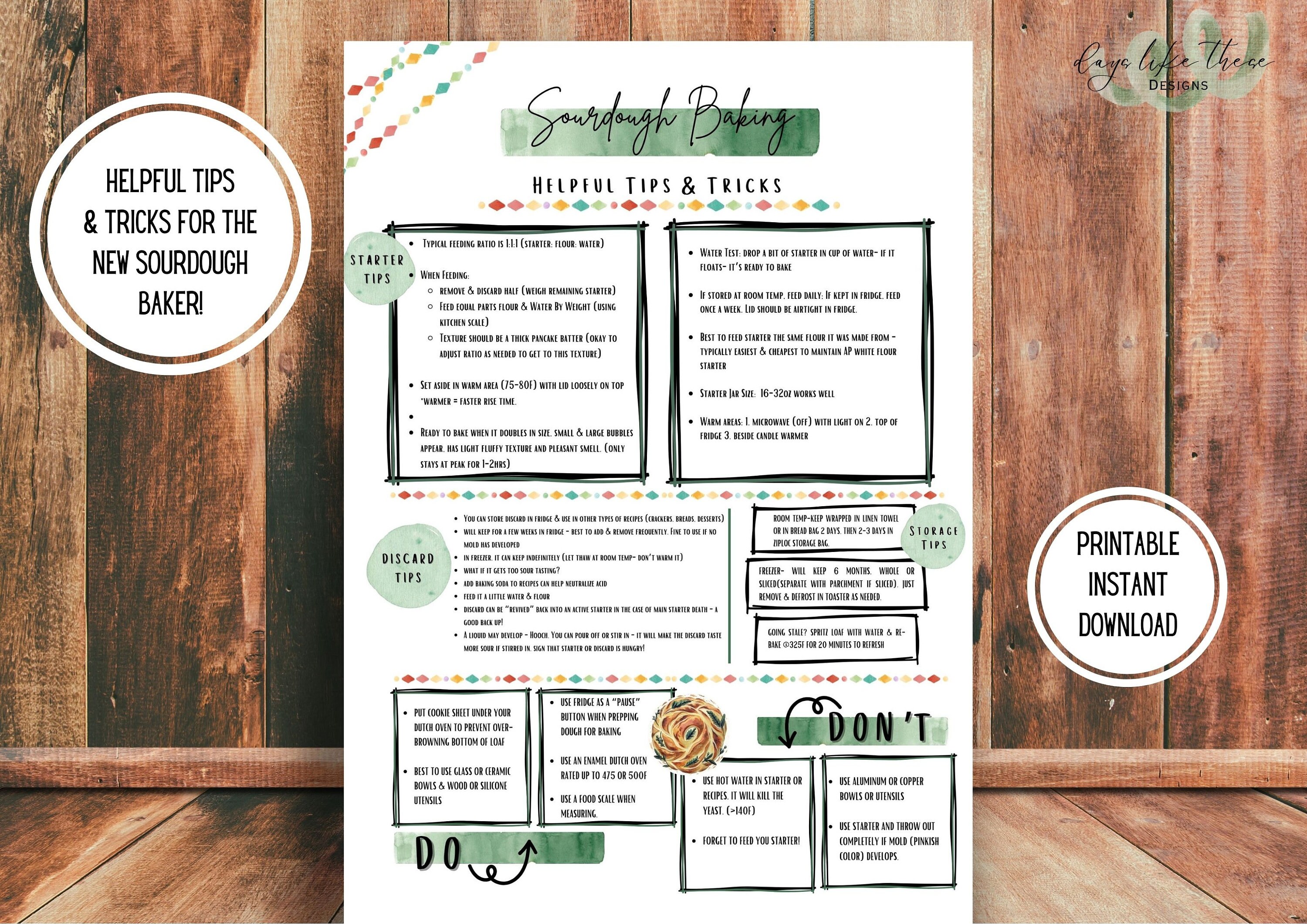 Sourdough Baking Tips Reference Sheet; Sourdough Starter Helpful Tips ...