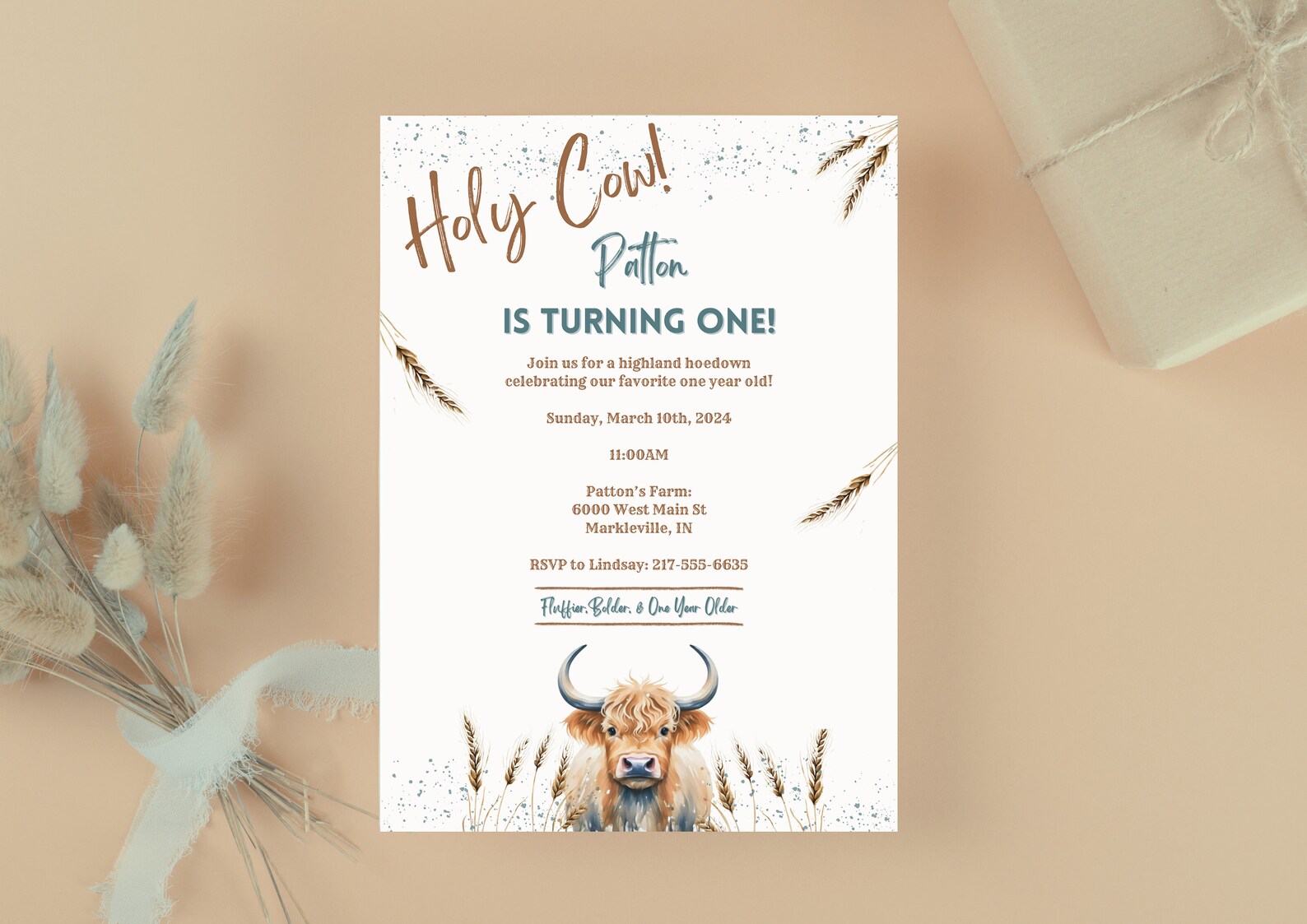 Holy Cow I'm One Invitation; Highland Cow Theme First Birthday Invite ...