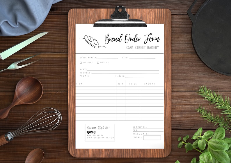 Sourdough Order Form, Bread Bakery Order Sheet, Printable Template ...
