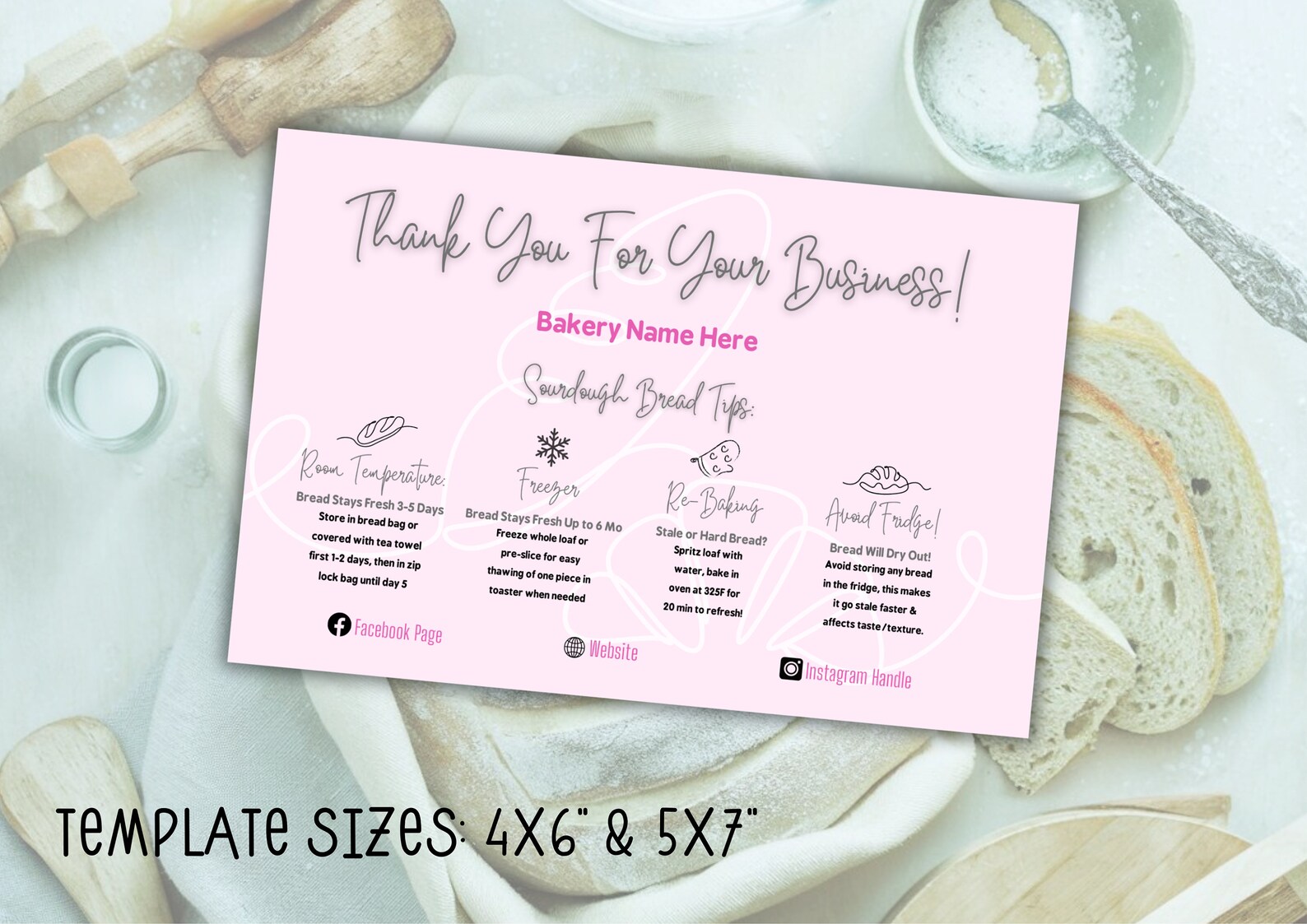 Sourdough Care Card, Bread Thank You; Bread Loaf Storage Instructions ...