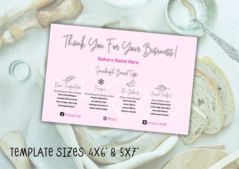 Sourdough Care Card, Bread Thank You; Bread Loaf Storage Instructions ...