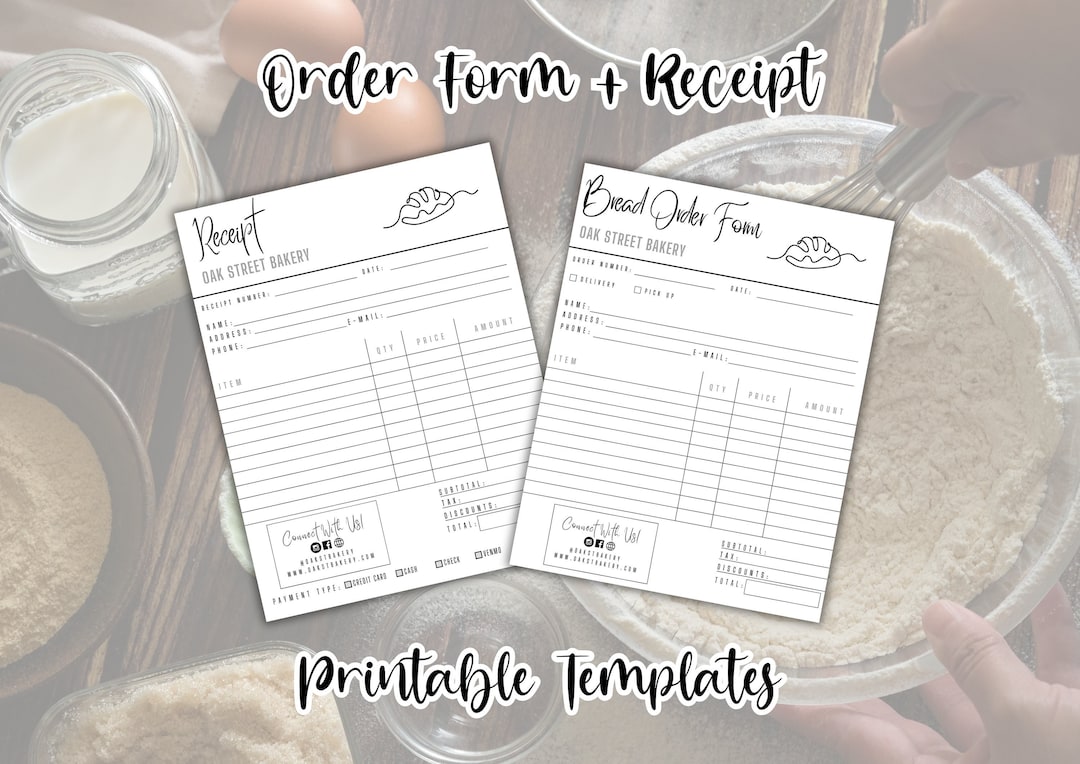 Sourdough Order Form, Bread Bakery Order Sheet, Bread Receipt Printable ...