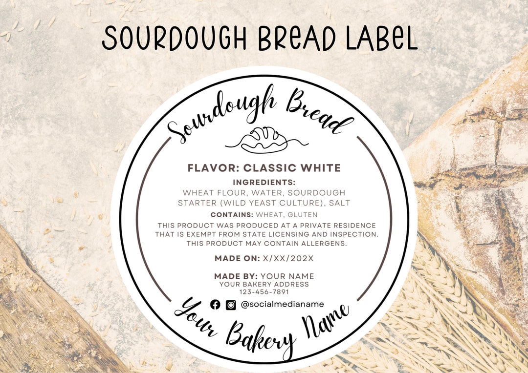 Cottage Law Sourdough Ingredient Label, Bread Bakery Business Label ...