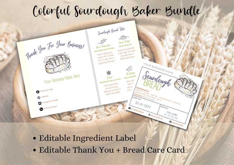 BUNDLE Colorful Sourdough Care Card, Bread Thank You; Storage ...