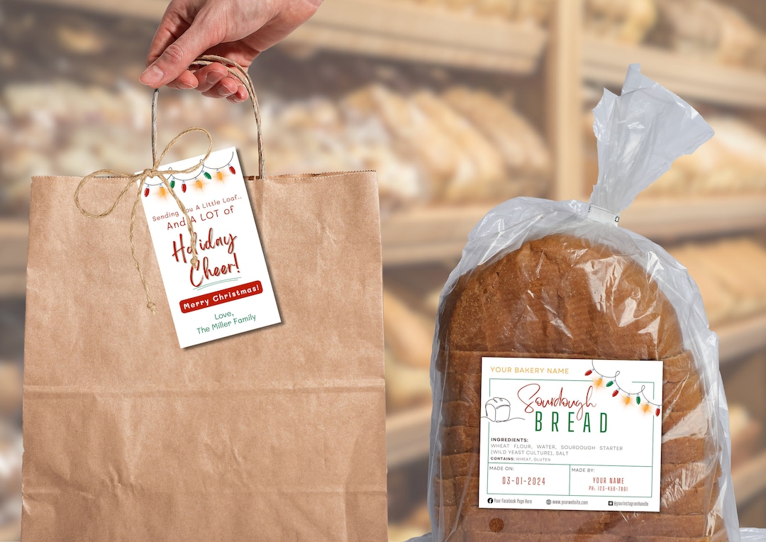 Christmas Sourdough Bread Gift Tag; Red Green Bread Label Tie On ...