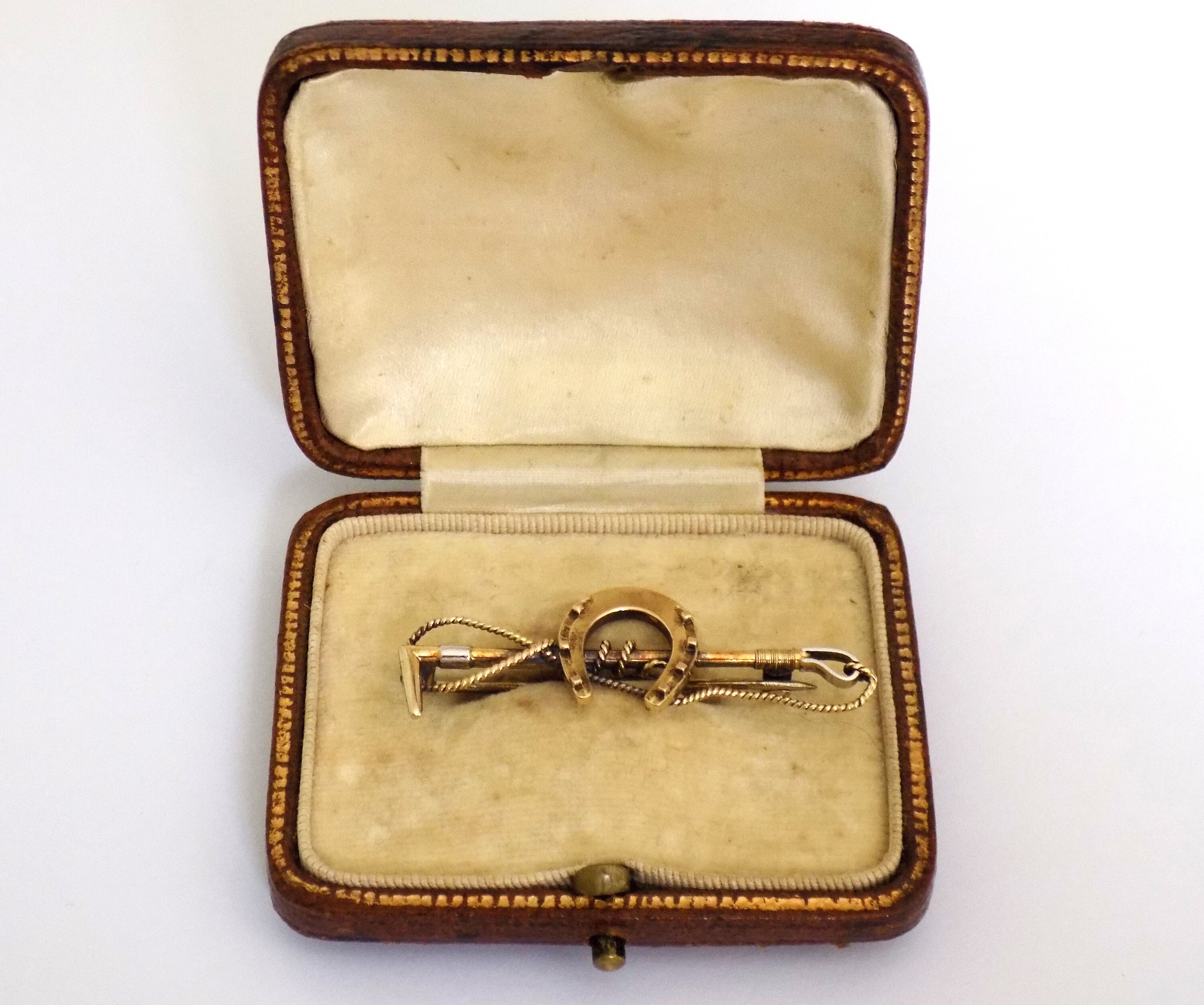 Edwardian 18 Karat Gold Horseshoe Riding Crop Pin Brooch - Etsy