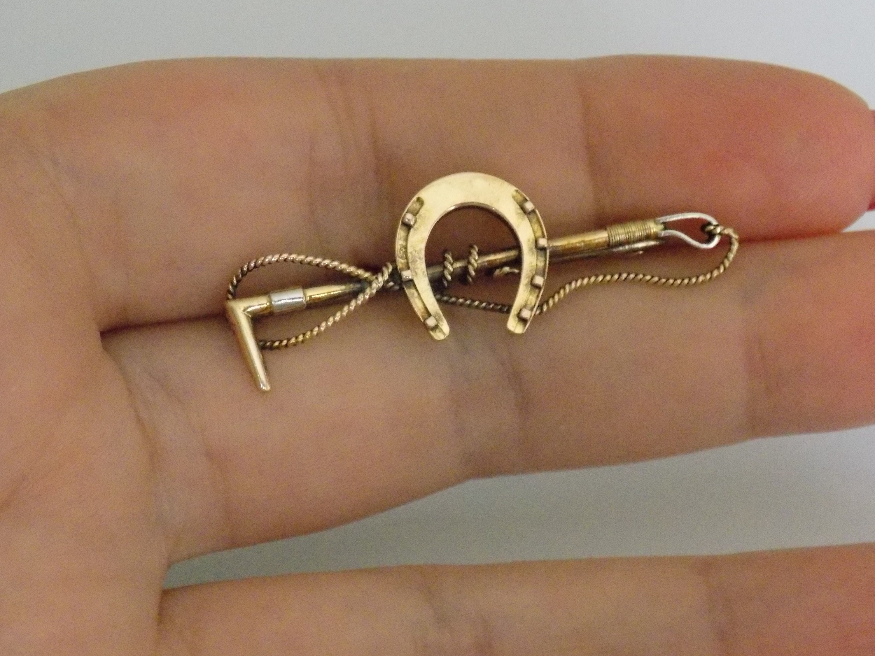 Edwardian 18 Karat Gold Horseshoe Riding Crop Pin Brooch - Etsy