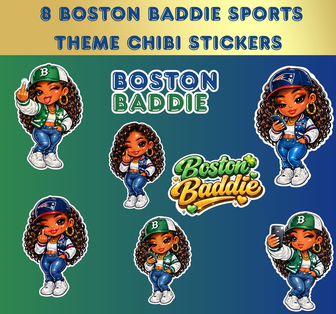 Boston Baddie Sports-themed Chibi Sticker | Cute Boston Girl Cartoon ...