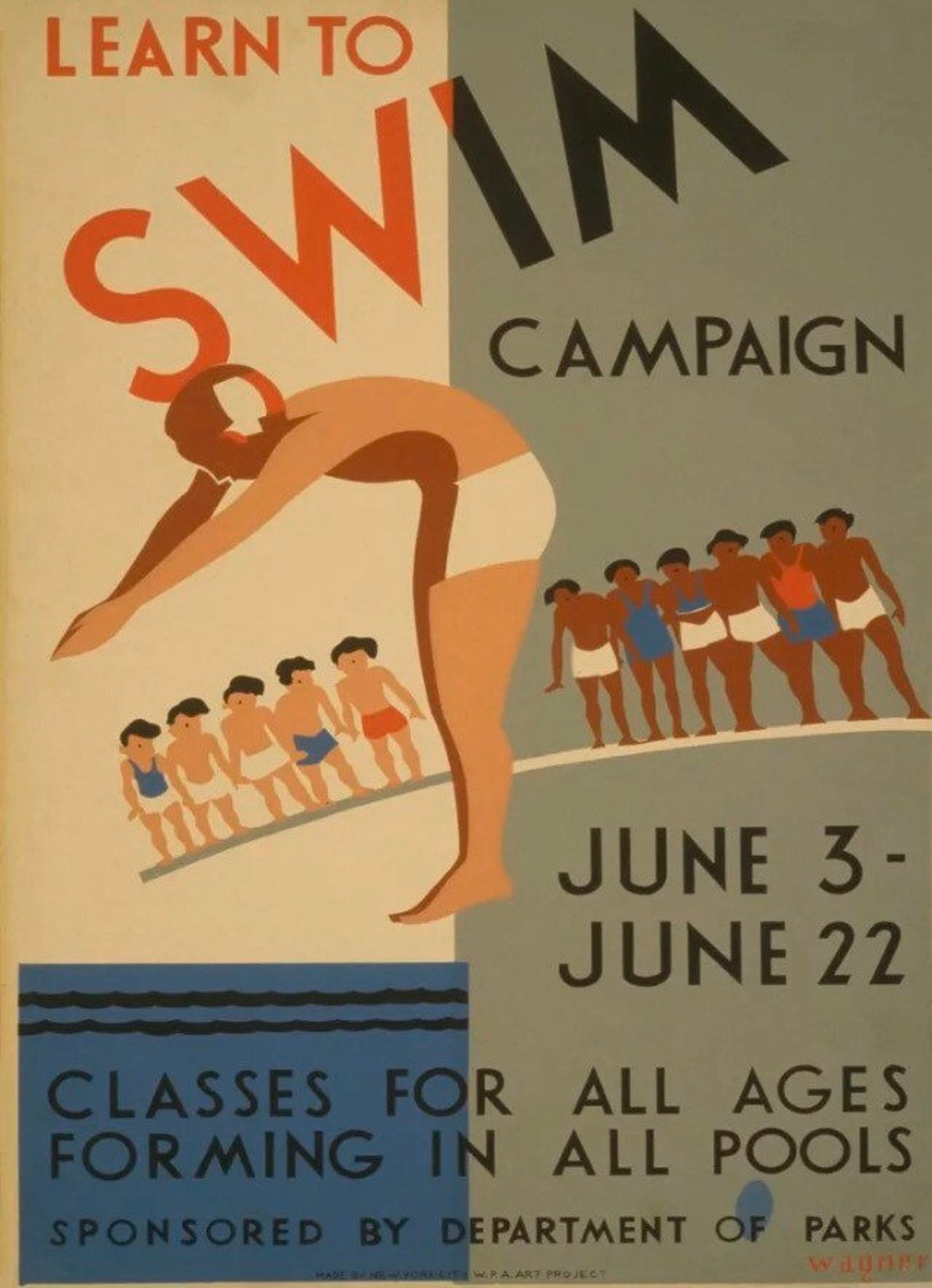 1930s Learn to Swim Campaign Poster Art Deco Style - Etsy