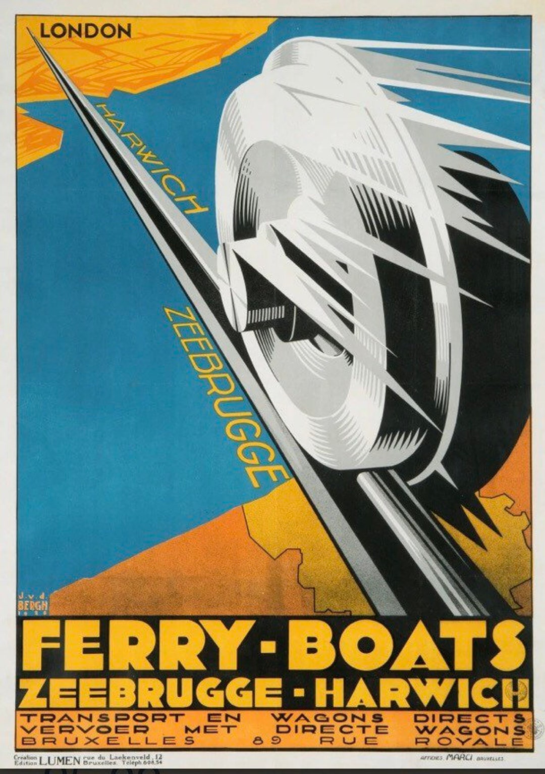 1936 Belgian Ferry Boat Advertising Poster Art Deco - Etsy