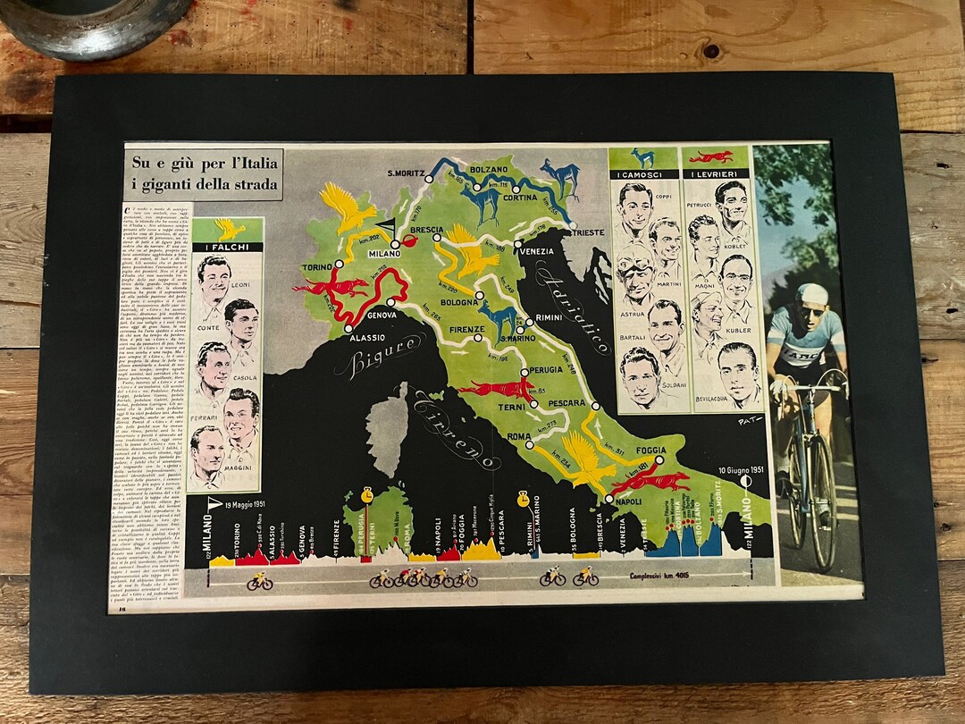 Giro D’italia Stage Map Original Vintage Cycling Print 1951 Fausto ...
