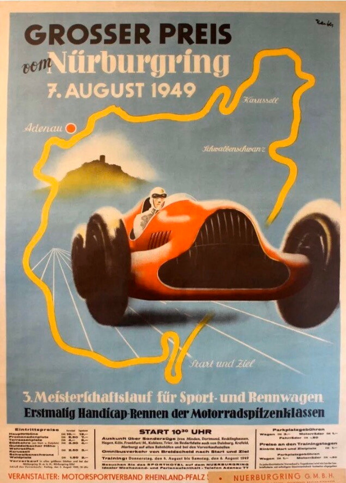 1949 German Grand Prix Vintage Motor Racing Poster - Etsy