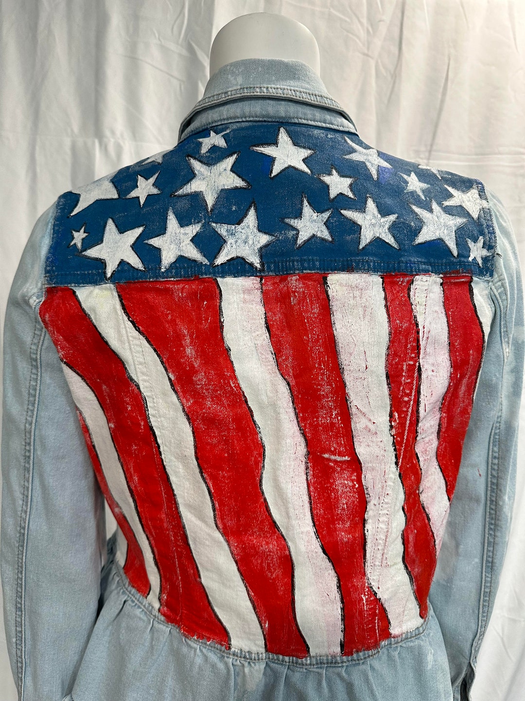 Upcycled Hand Painted Denim Jacket. Patriotic. Sustainable Fashion ...