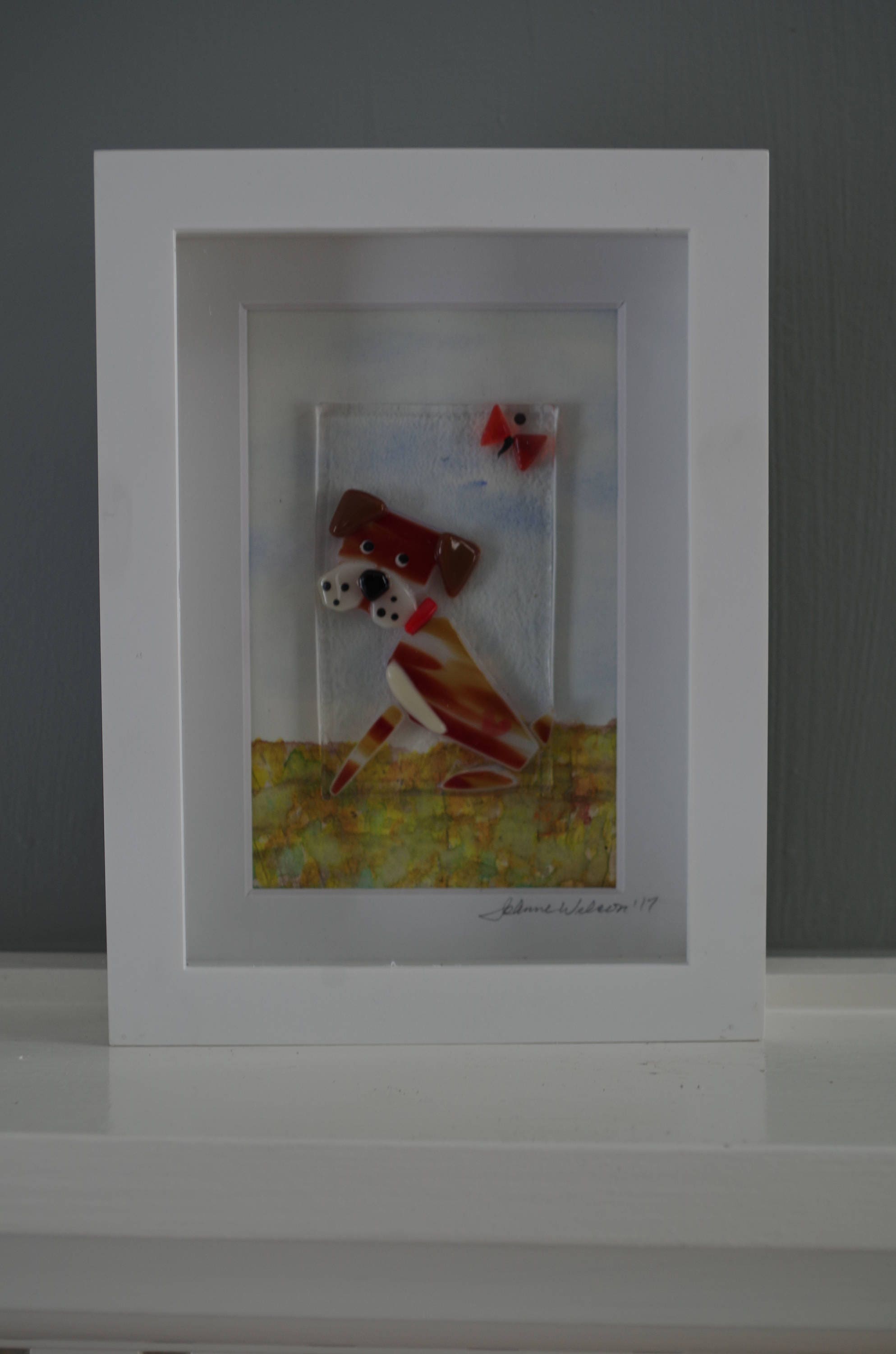Mixed Medium Fused Glass and Watercolor. Dog and the butterfly wall art ...