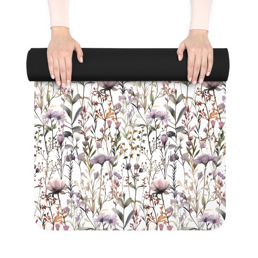 Floral Rubber Yoga Mat, Aesthetic Large Yoga Mat, Thick Yoga Mat, Women ...