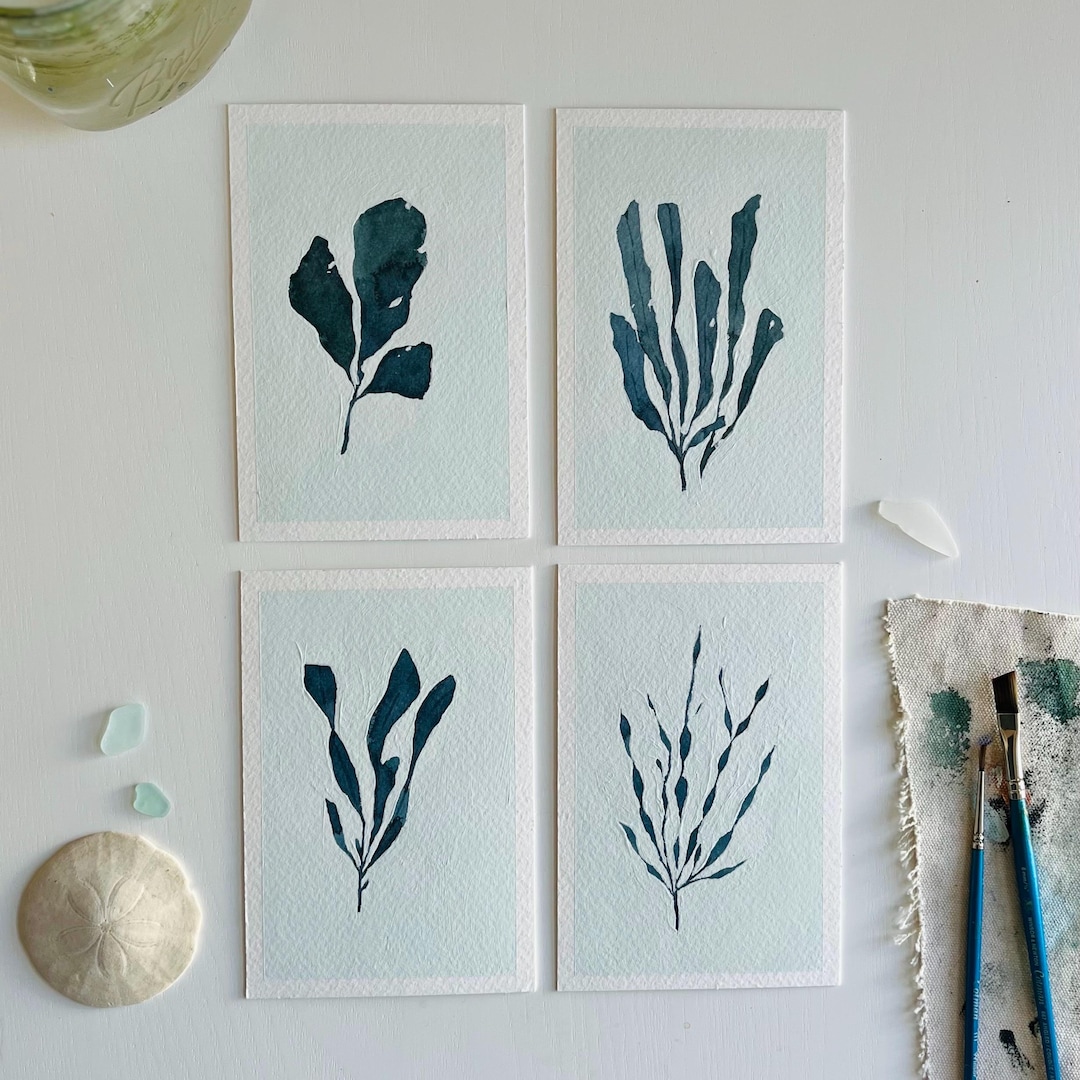 Original Painting Seaweed Series 4x6 • Abstract Minimalist Seaweed ...