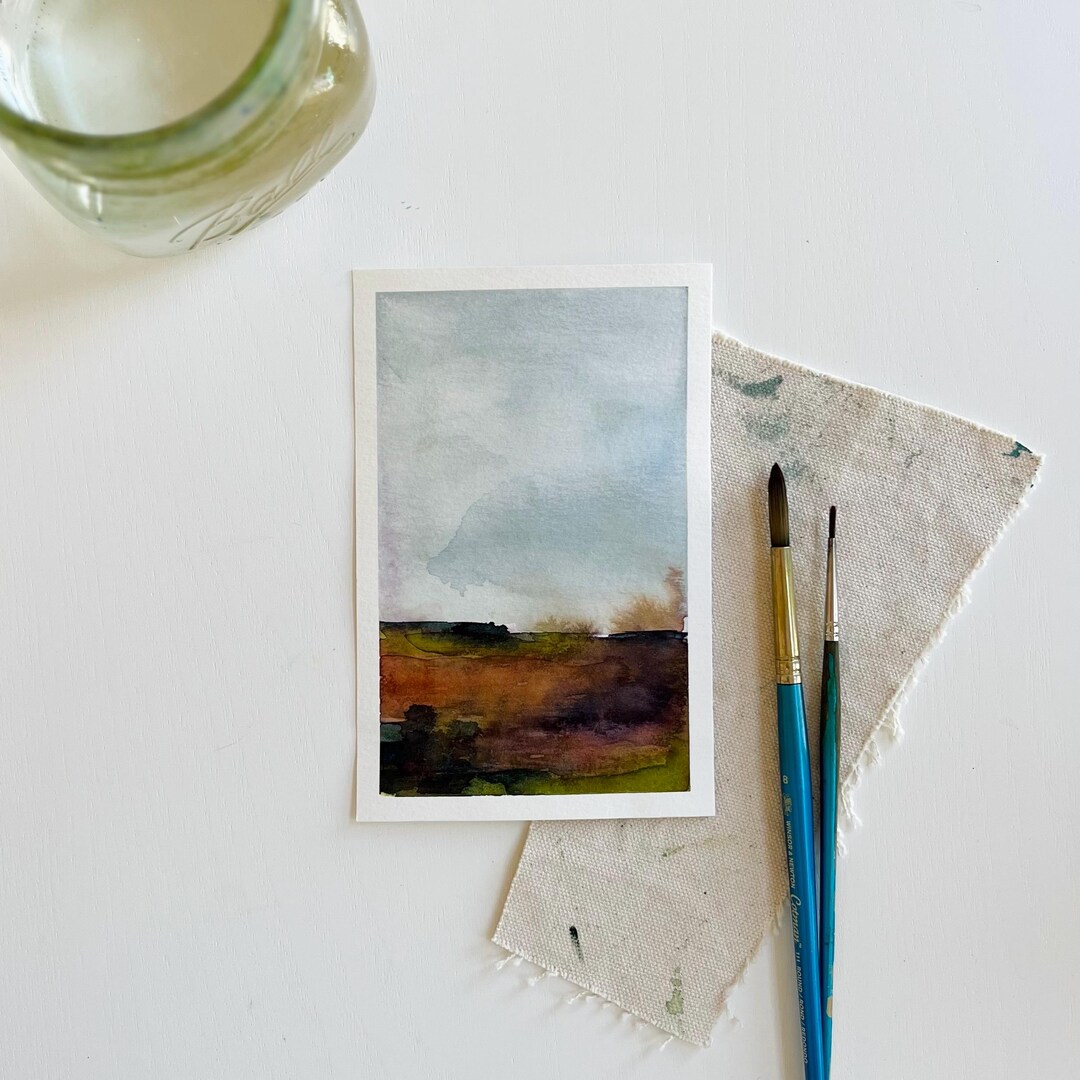 Original Watercolor Painting ‘fall Mist’ 4x6 | Abstract Landscape ...