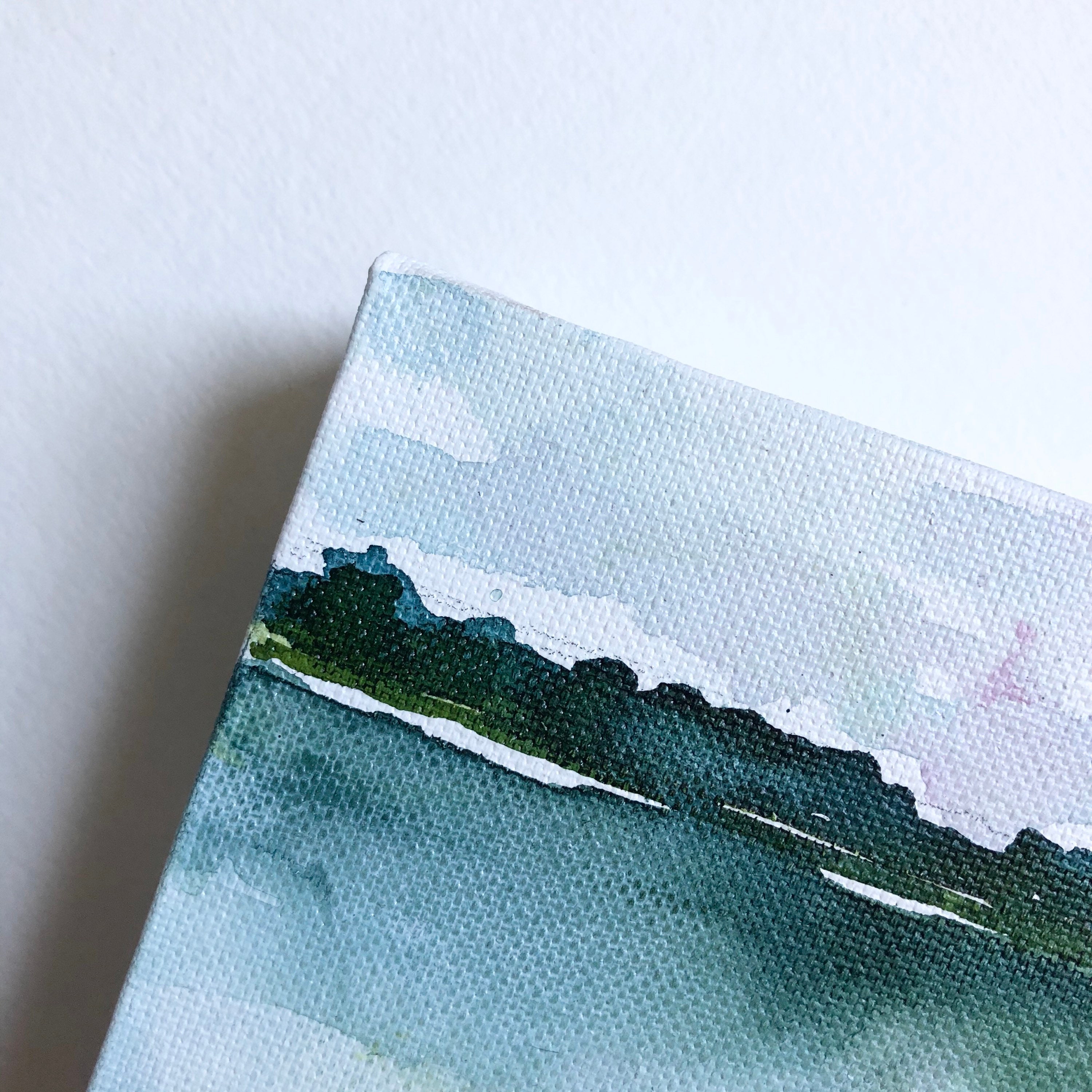 Abstract Landscape Watercolor on Canvas | Lake Scene Painting ...