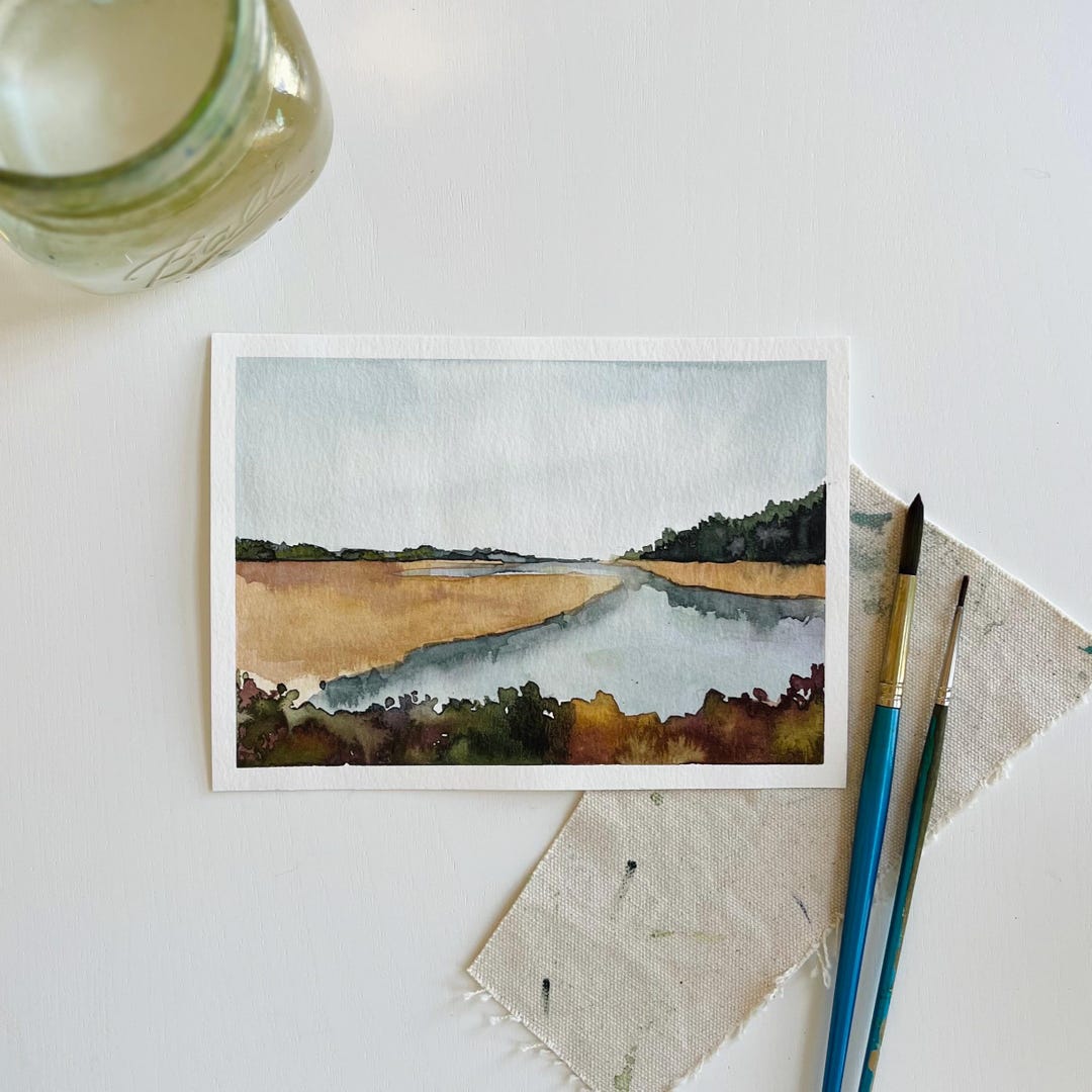 Original Watercolor Landscape fall Marsh Series 5x7 Bright Abstract ...